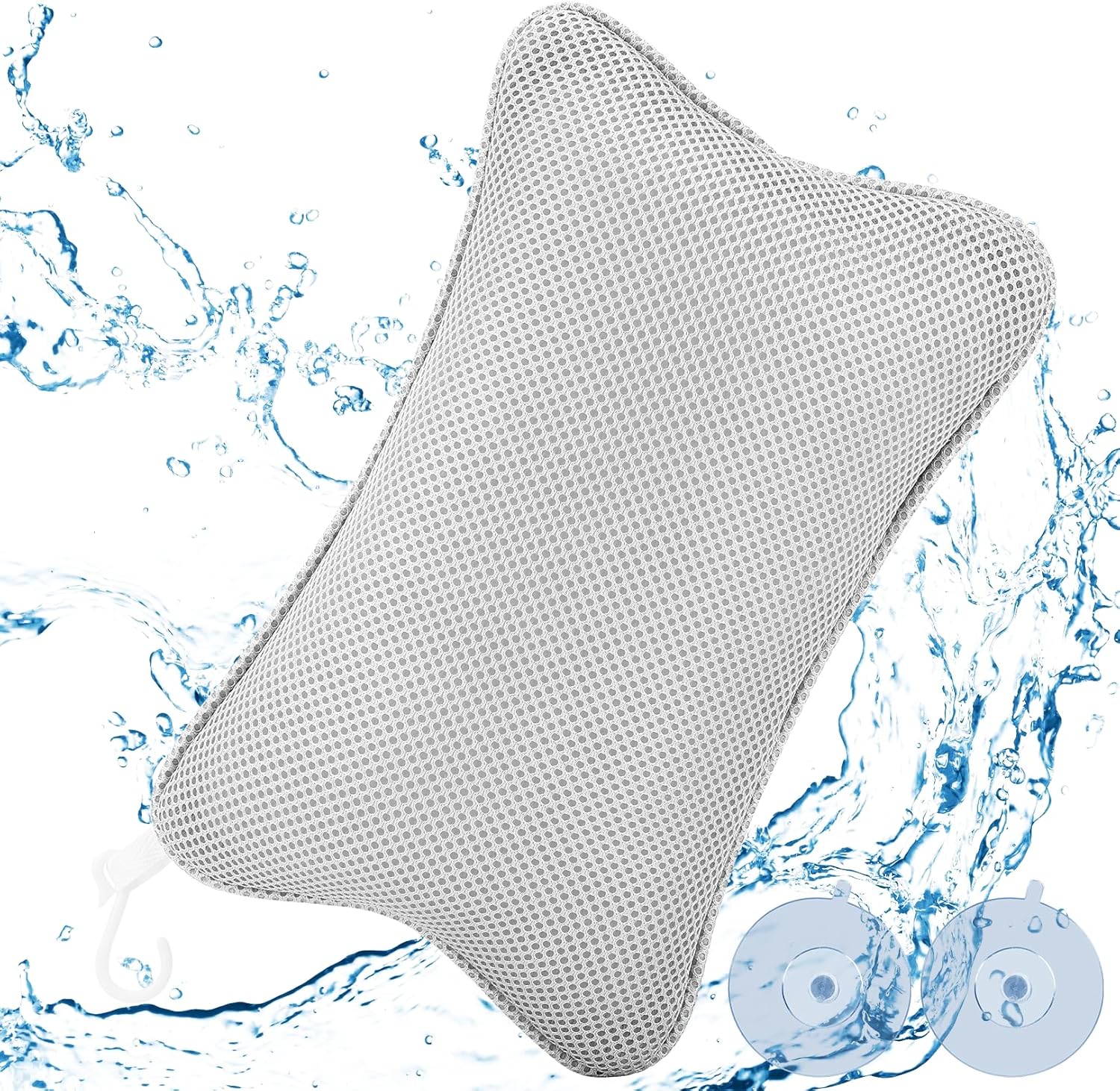 Oreiller de bain gris, avec 2 ventouses puissantes pour une fixation ...