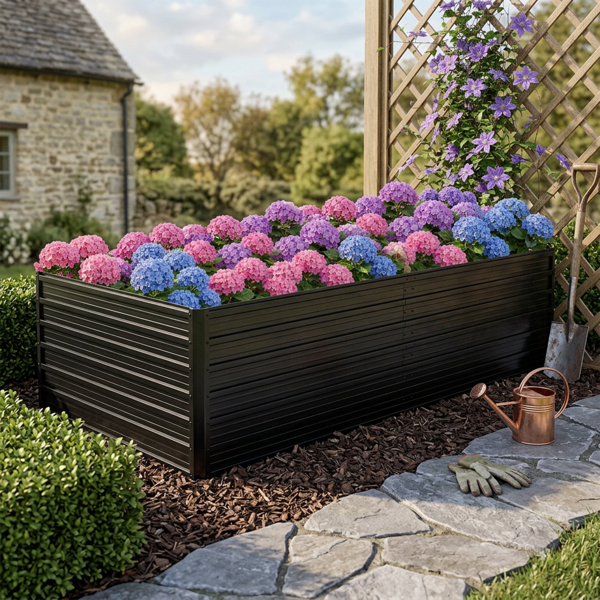 Grand carré potager surélevé 219x112x64 cm, bac de culture à fond ...