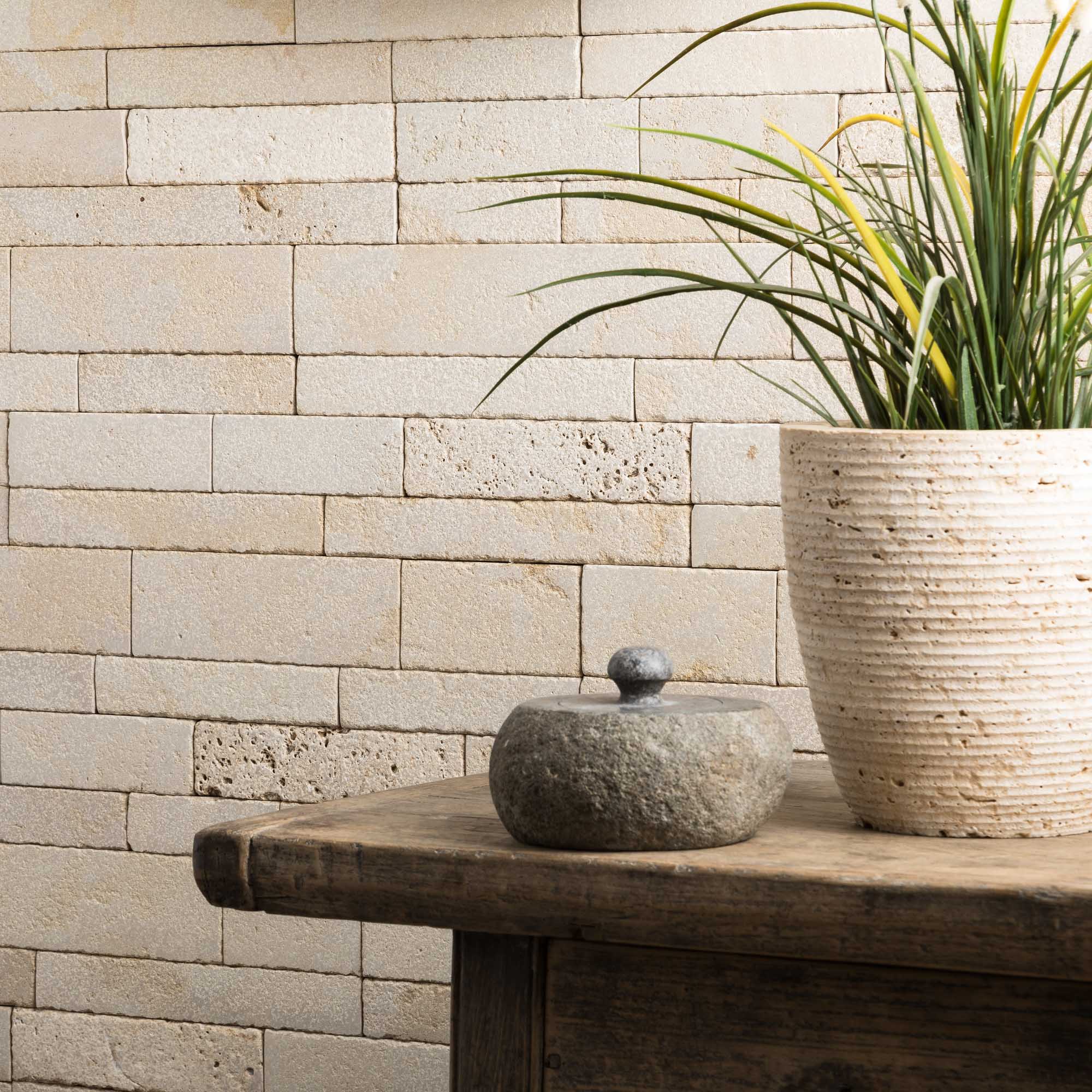 Plaquette de parement Premium pierre naturelle beige atlas-travertin intérieur / extérieur - RO ...