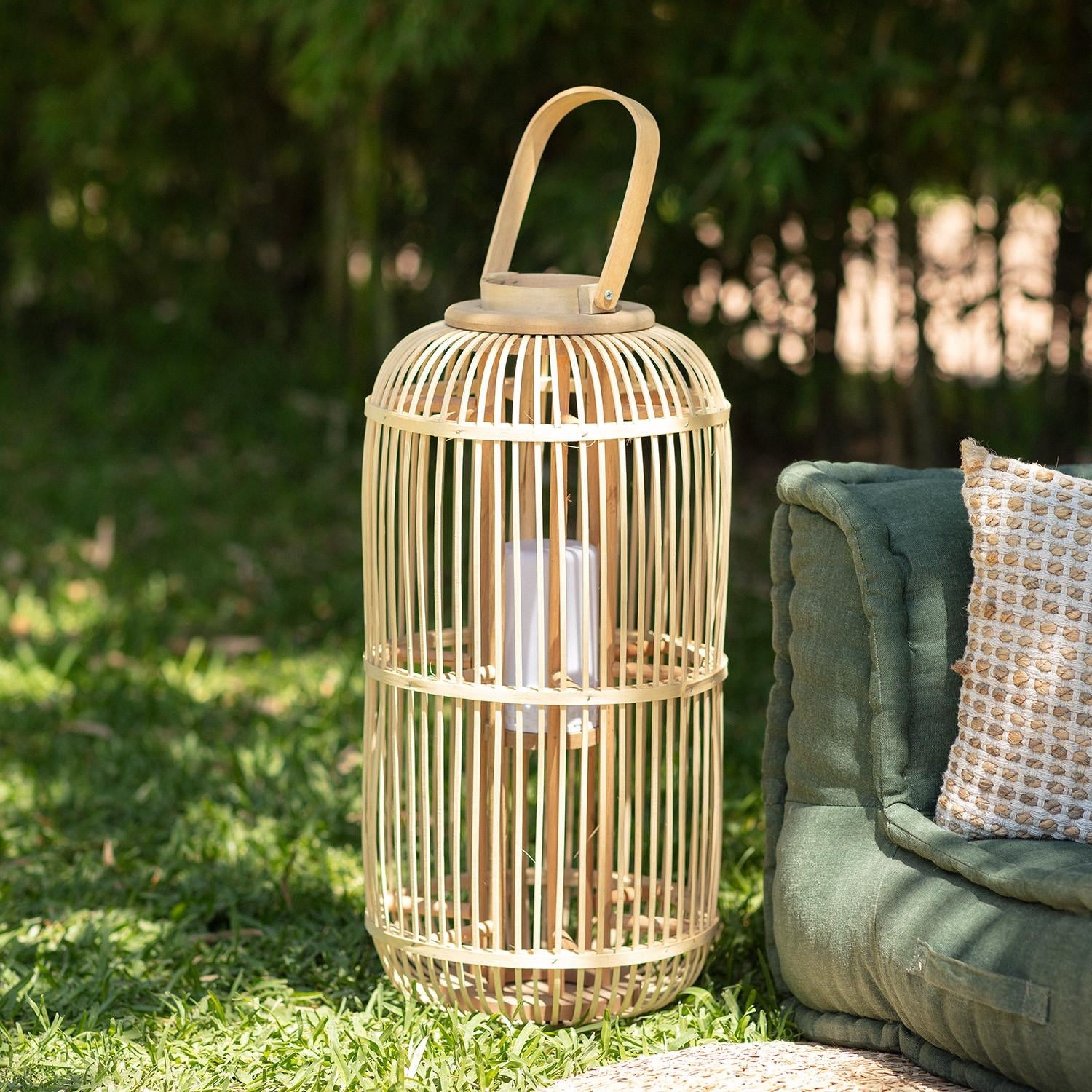Lámpara de Mesa LED Portátil para Exterior Ratán Jávea, Natural, Ratán ...