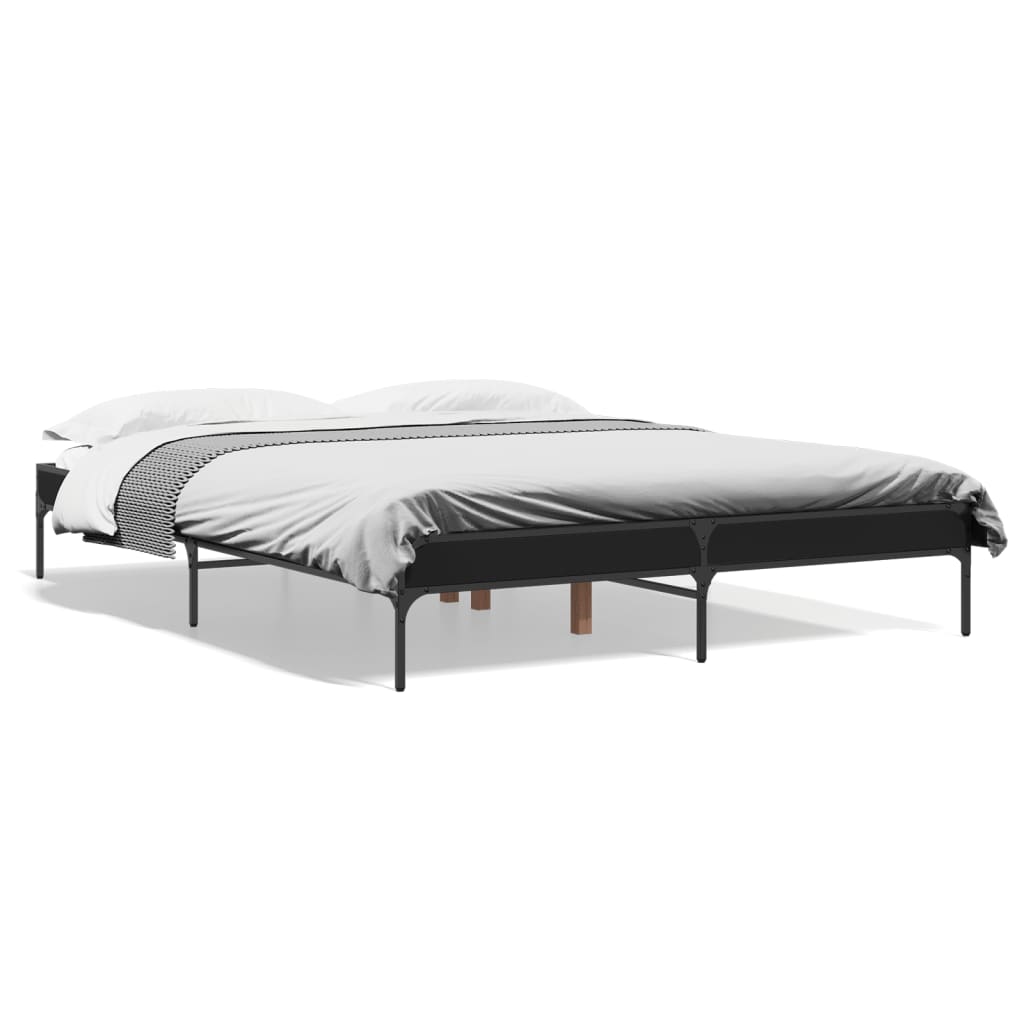 Lit double | Lit adulte | Cadre de lit noir 160x200 cm bois d ...