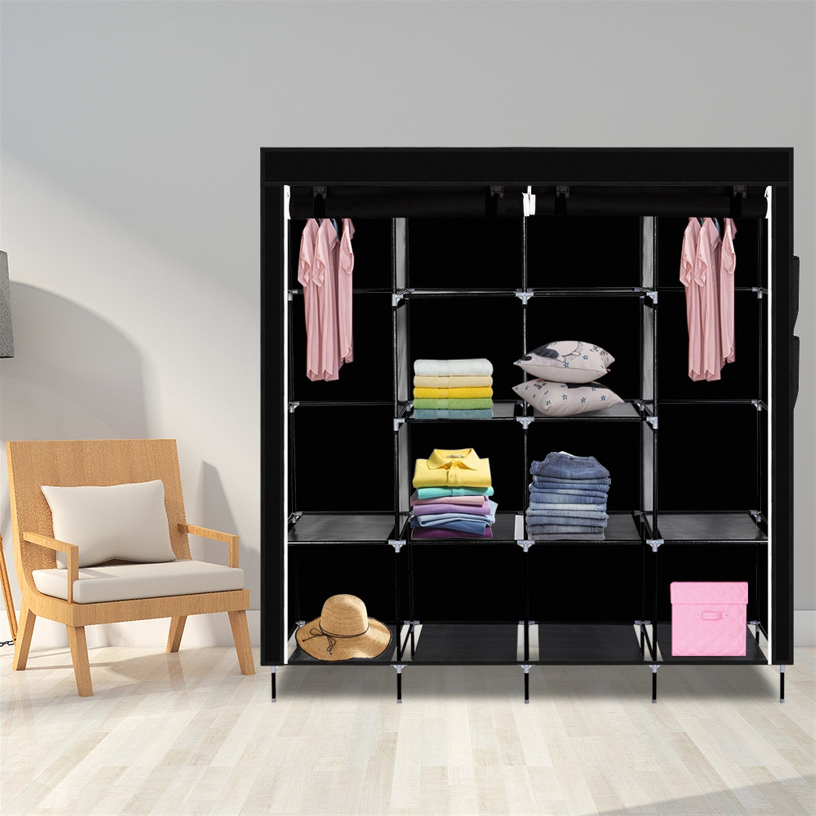 Armoire Portable de 67" avec 12 Étagères et 4 Poches Latérales pour le ...