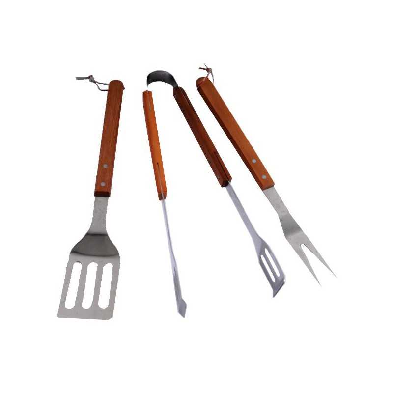 Couverts pour barbecue pc. 3 Manche Bois Inx Lapillo 00647 | Leroy Merlin