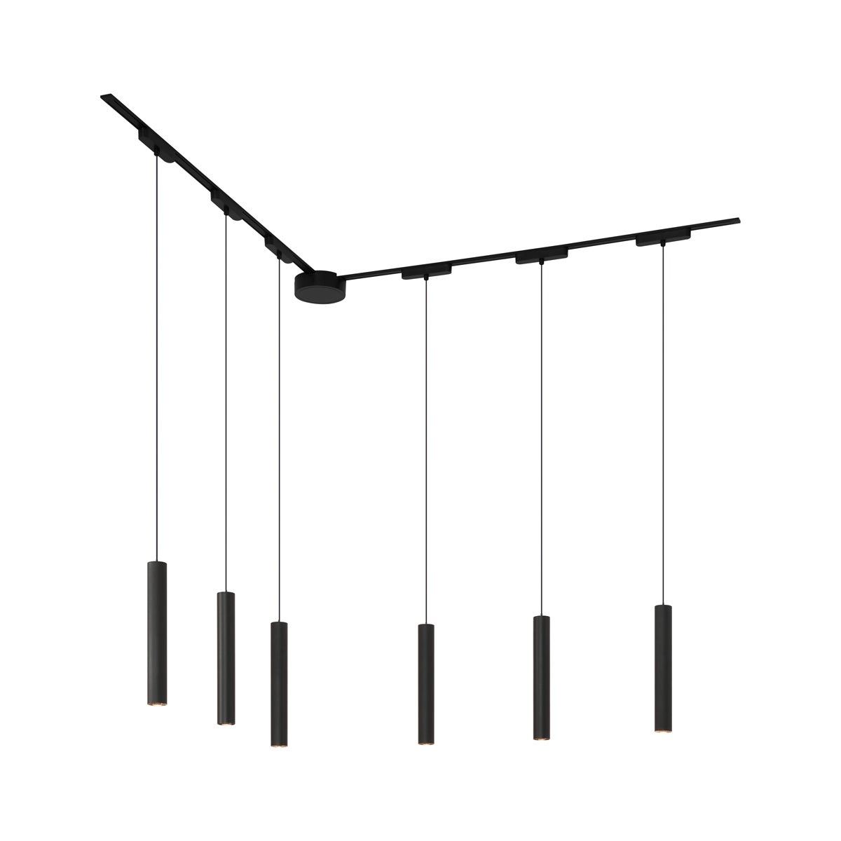 Sistema de iluminación de riel moderno con 6 luces colgantes negras ...