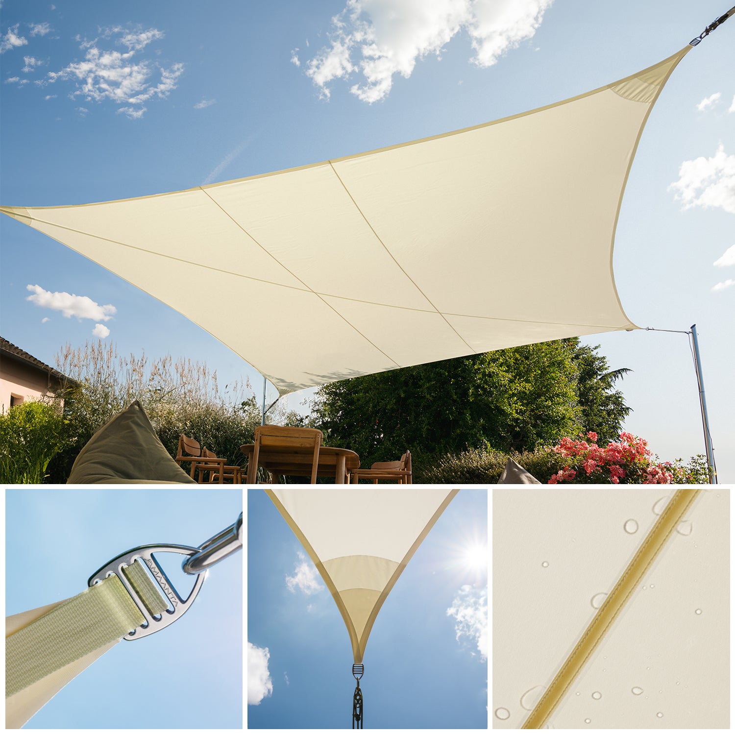 Voile d'ombrage Imperméable Triangulaire 5X5X7.07 Ivory, EZ Breez ...