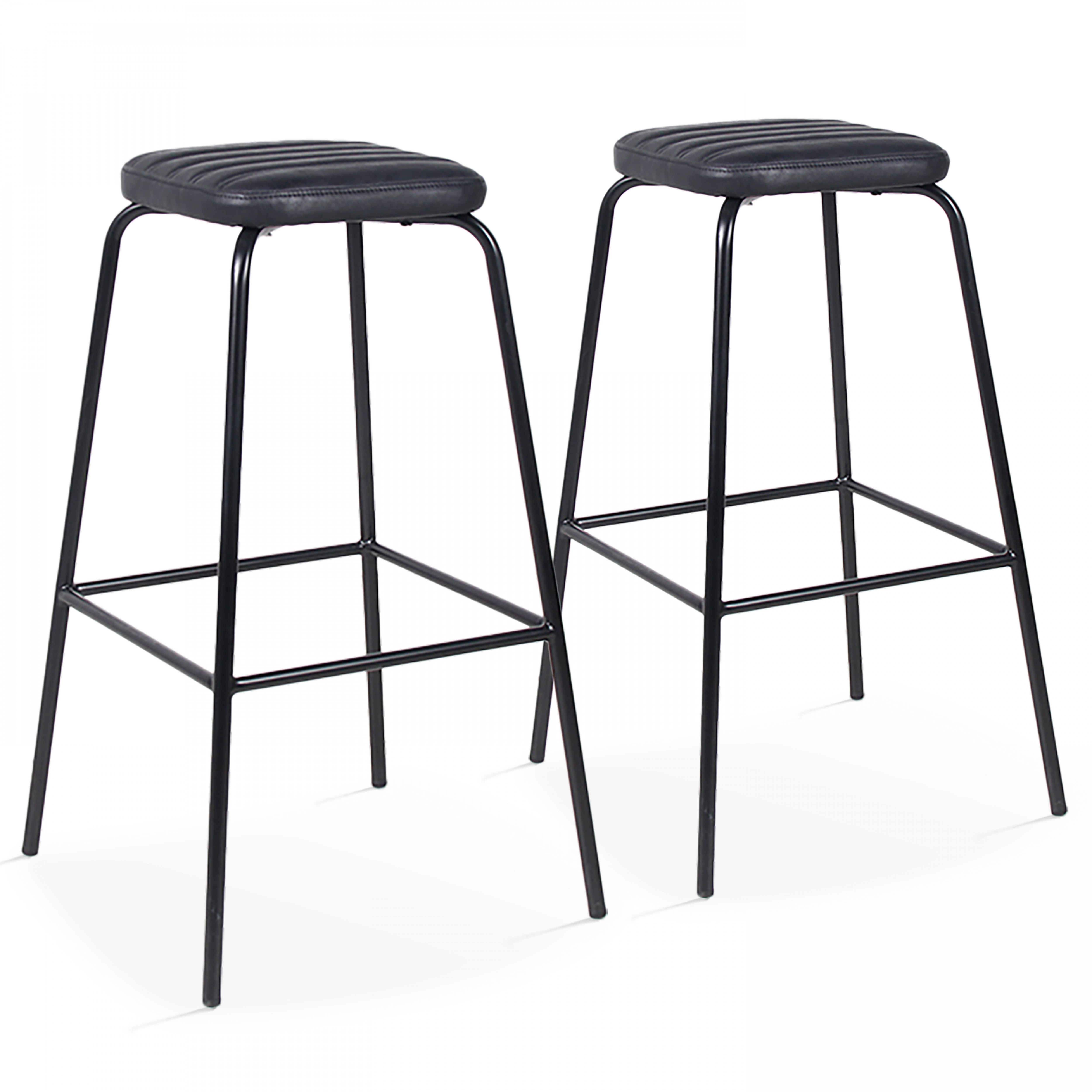 Lot de 2 tabourets hauts en textile enduit noir | Leroy Merlin