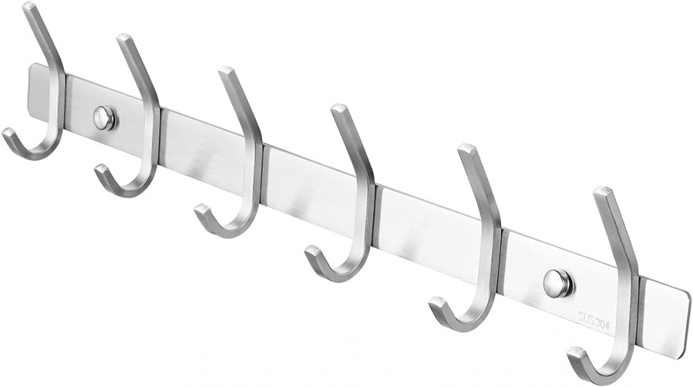 Perchero de pared con 6 ganchos, Perchero de pared de acero inoxidable ...