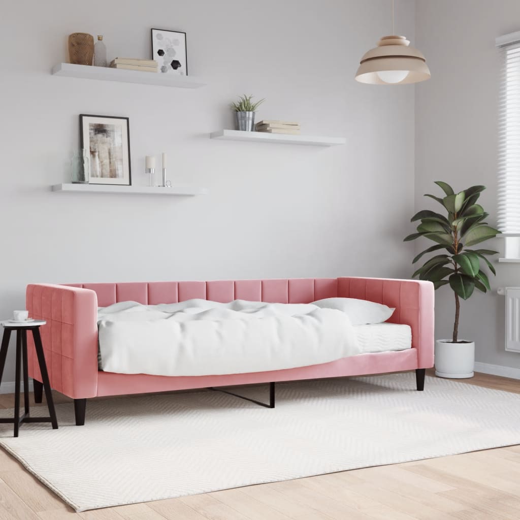 Lit de jour avec matelas rose 80x200 cm velours vidaXL | Leroy Merlin