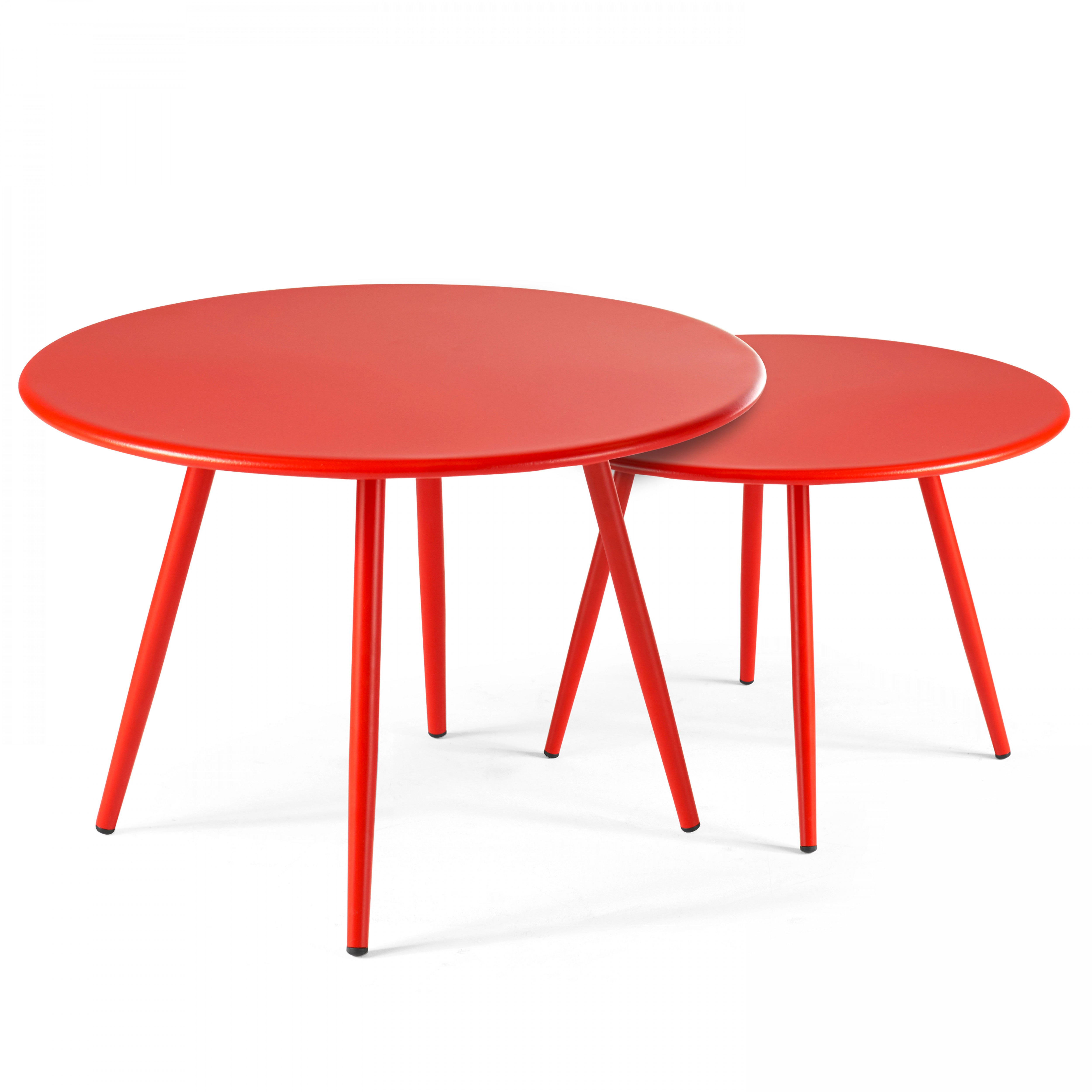 Lot de 2 tables basses ronde en acier rouge , Palavas - Oviala | Leroy ...