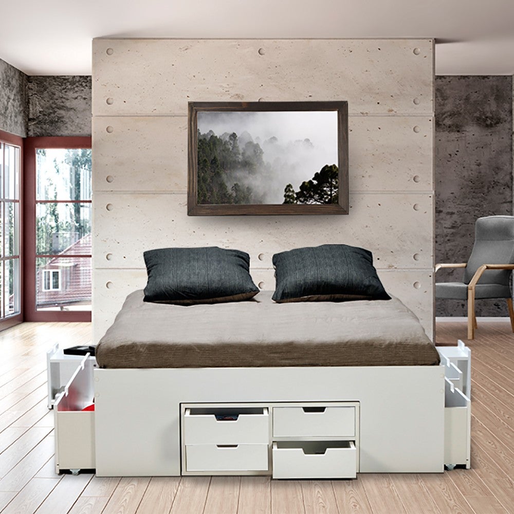 Lit double JAZZ 140x190 7 tiroirs + 2 chevets / Blanc | Leroy Merlin