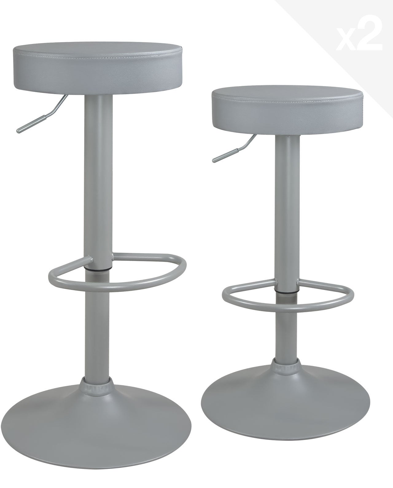 Lot 2 tabourets bar gris rond, siège simili rembourré, pivotant, hauteur réglable YO (gris ...