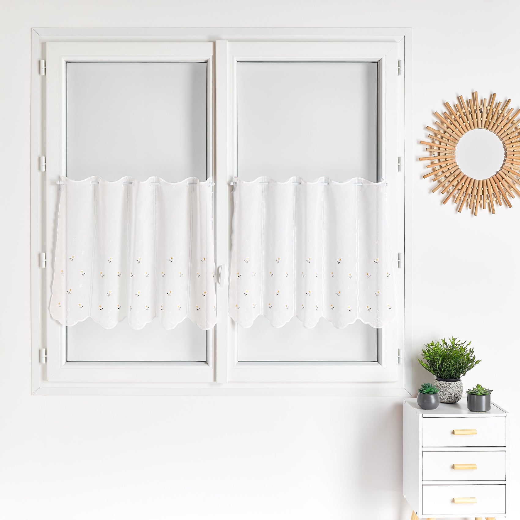 Brise bise fleurs brodées - Jaune - 60x45 cm - Polyester | Leroy Merlin