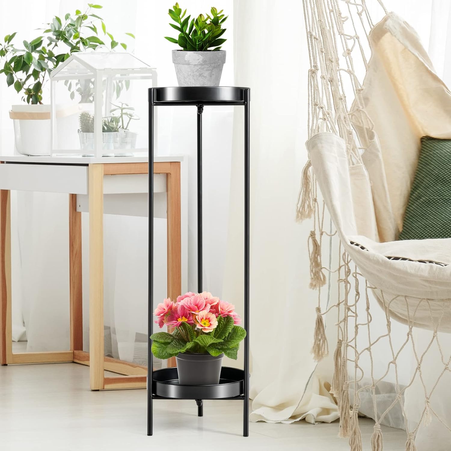 Support pour Pot de Fleurs Ø25 x 80 cm, Étagère de Plante en Métal avec ...
