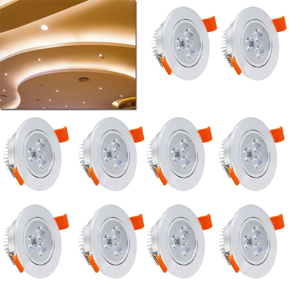Pack 10 spots LED empotrables orientables 3W blanco cálido 3000K 85mm ...