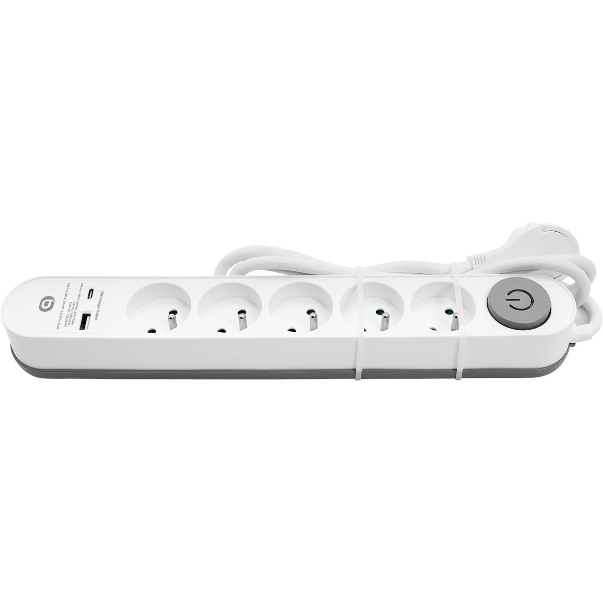 Multiprise ESSENTIELB 5 prises 16A+ port USB-C + interrupteur | Leroy ...