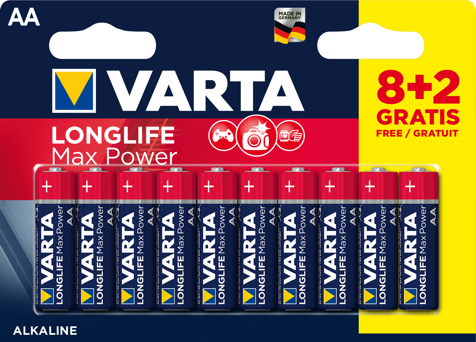 Lot de 12 Piles Alcalines Lr06 - Aa - 1,5v Varta Longlife Max Power (8 ...
