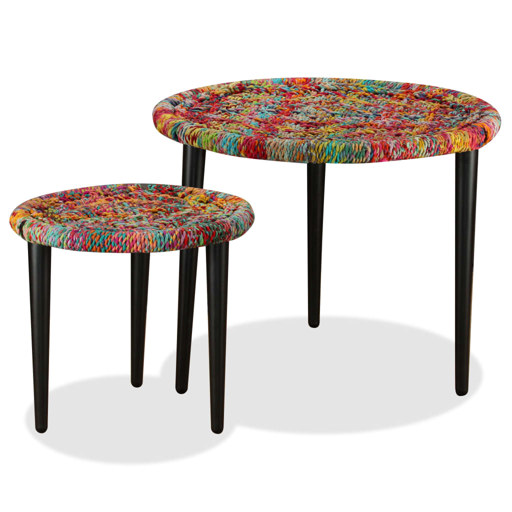 Lot de 2 tables d'appoint de salon design moderne en tissés chindi ...