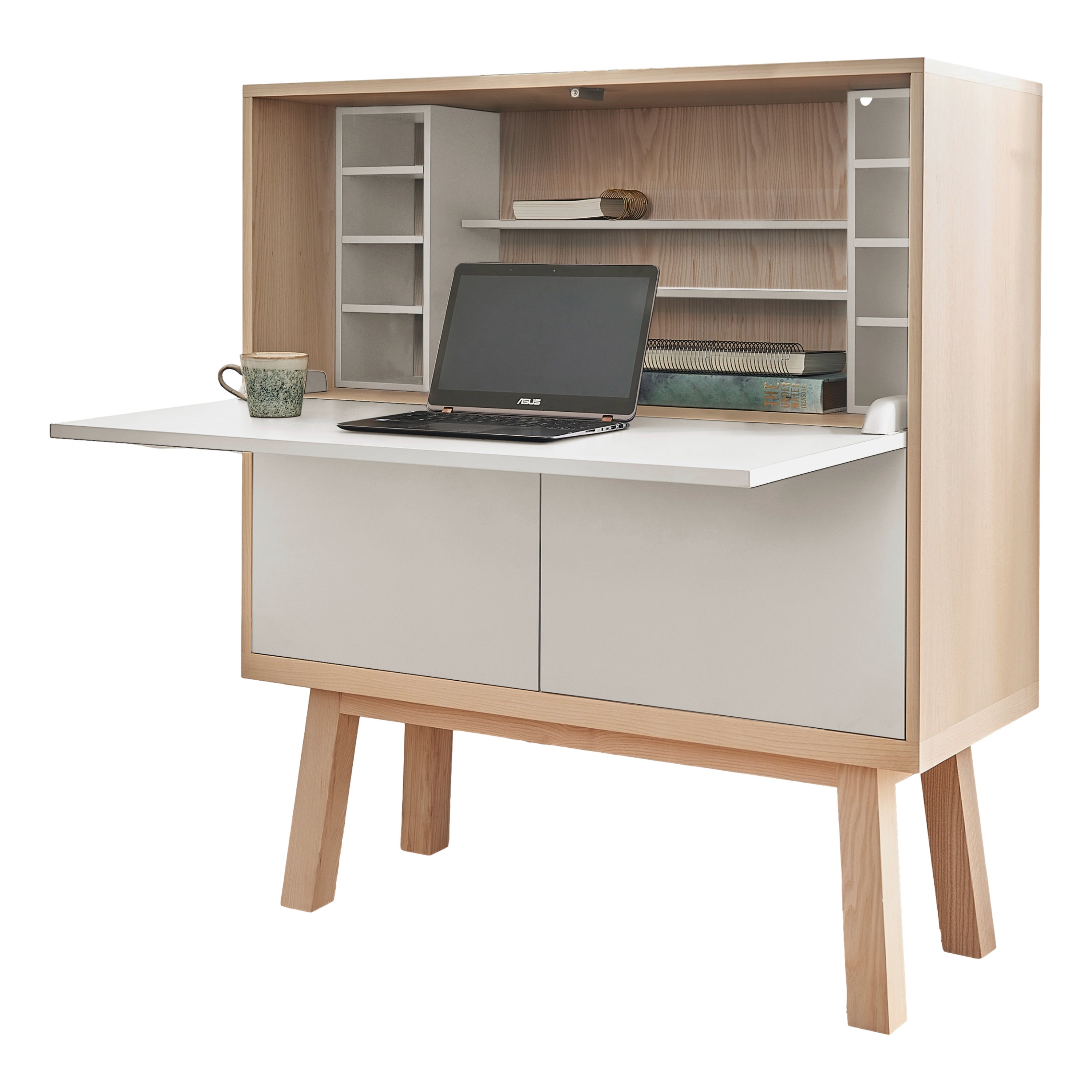 Bureau secrétaire avec rangement, 120 cm de large, en frêne - MON PETIT ...