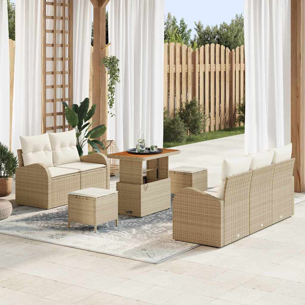 Conjunto de sofá de jardín 8 pcs Beige y Crema 90 x 55 x 71 cm | Leroy ...