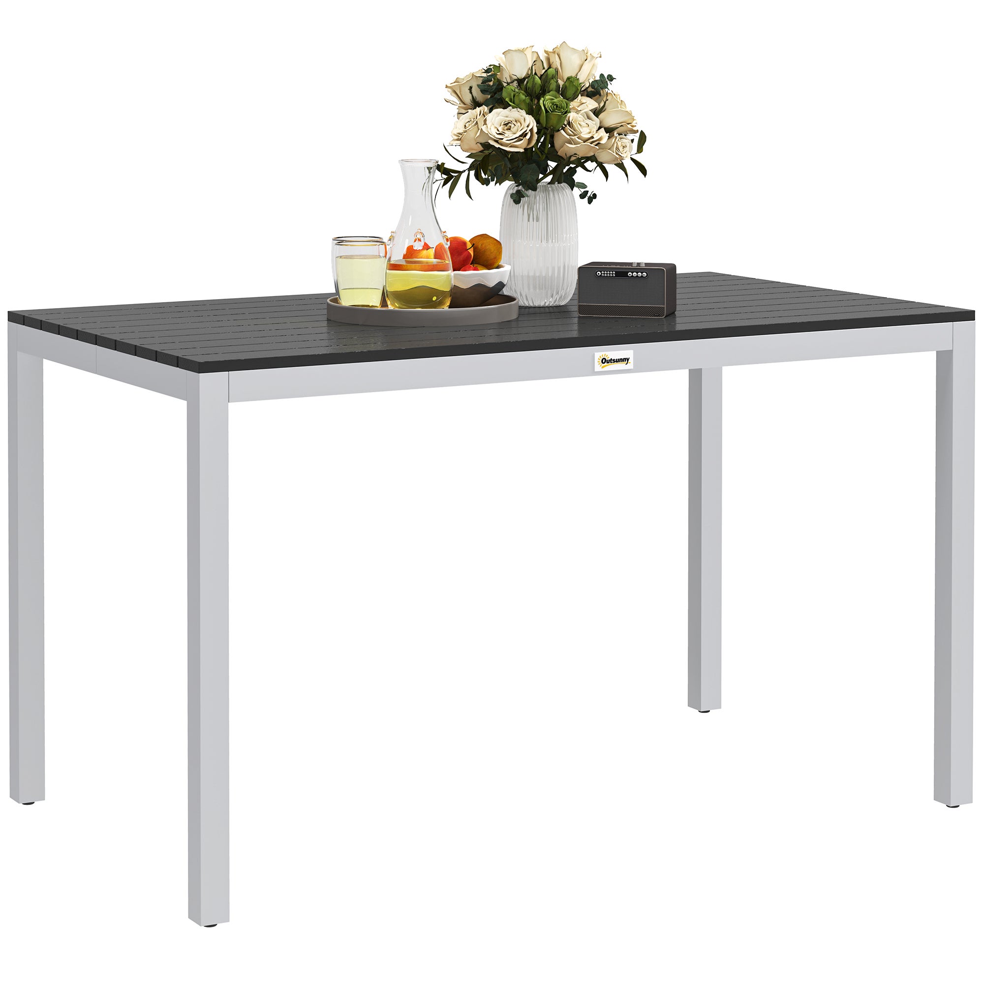Table à manger de jardin - 4 à 6 personnes - Aluminium et PS - Noir ...
