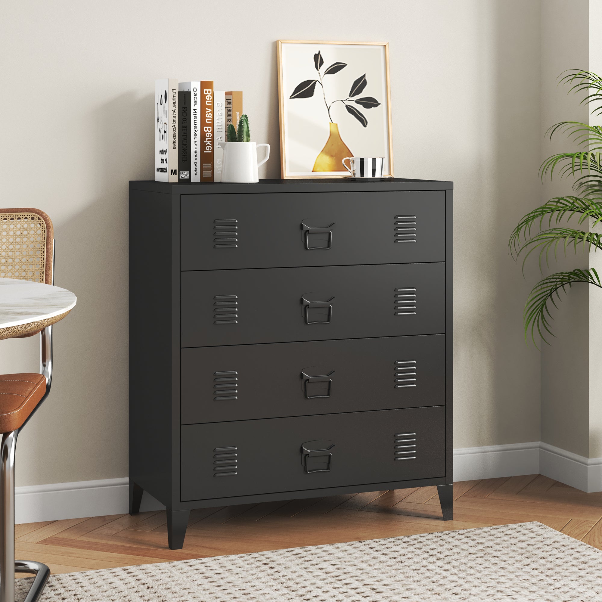 Commode métallique Hämeenlinna avec 4 tiroirs acier 92 x 80 x 40 cm ...