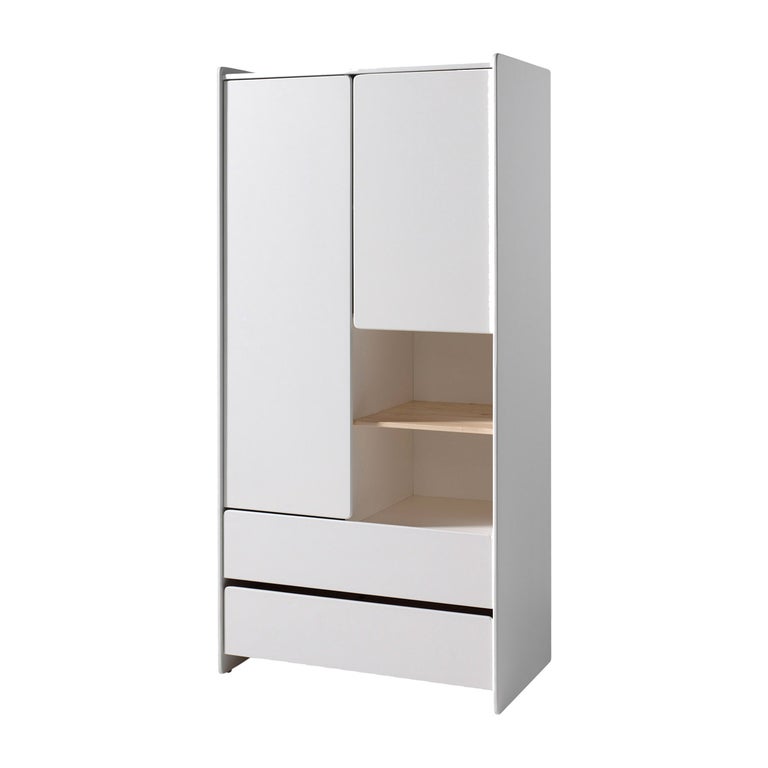 Armario infantil Kiddy 2 puertas 2 cajones madera lacada en blanco ...
