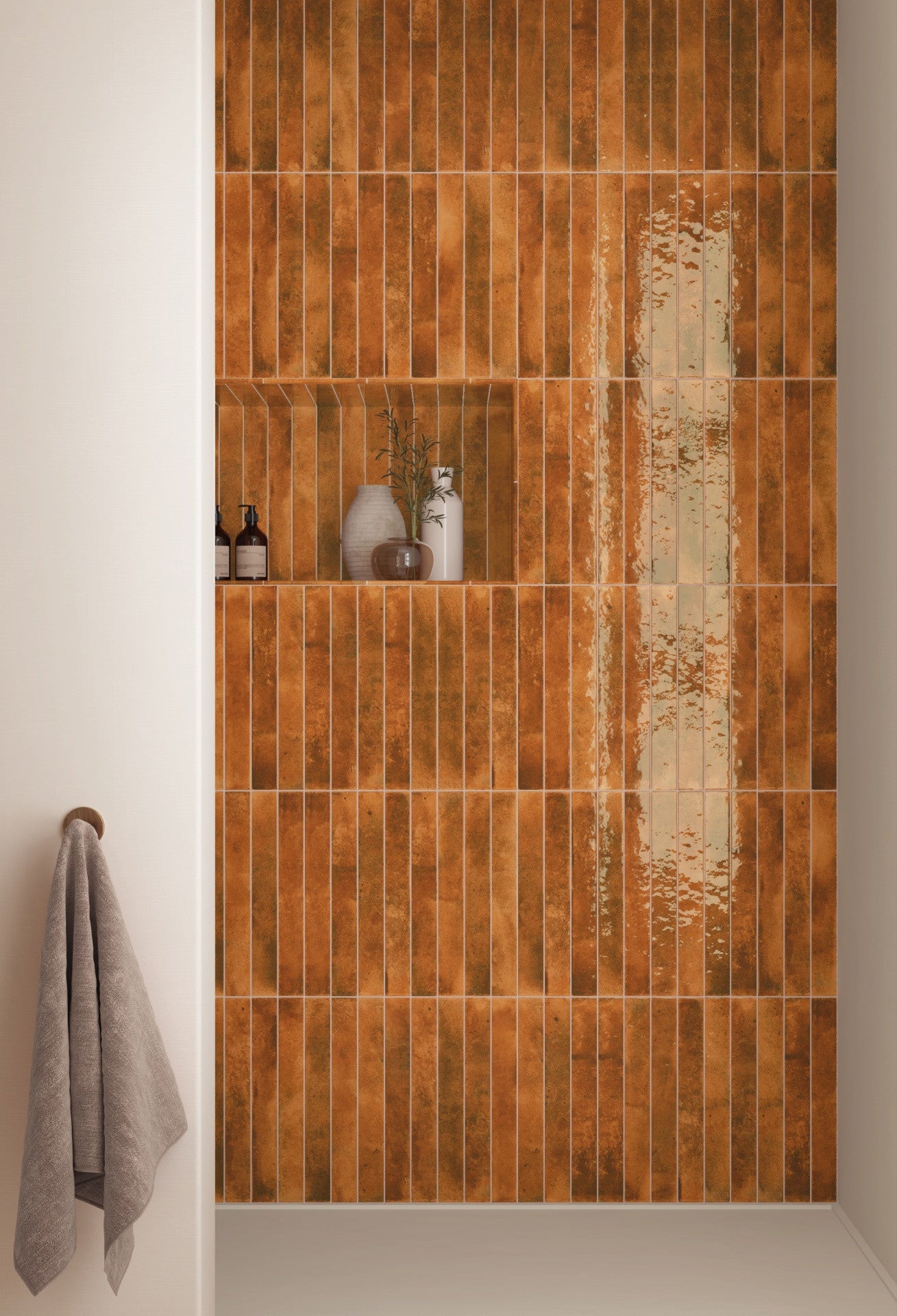 Carrelage faïence mur orange rouille rectangulaire 5x40 cm BALI GINGER ...