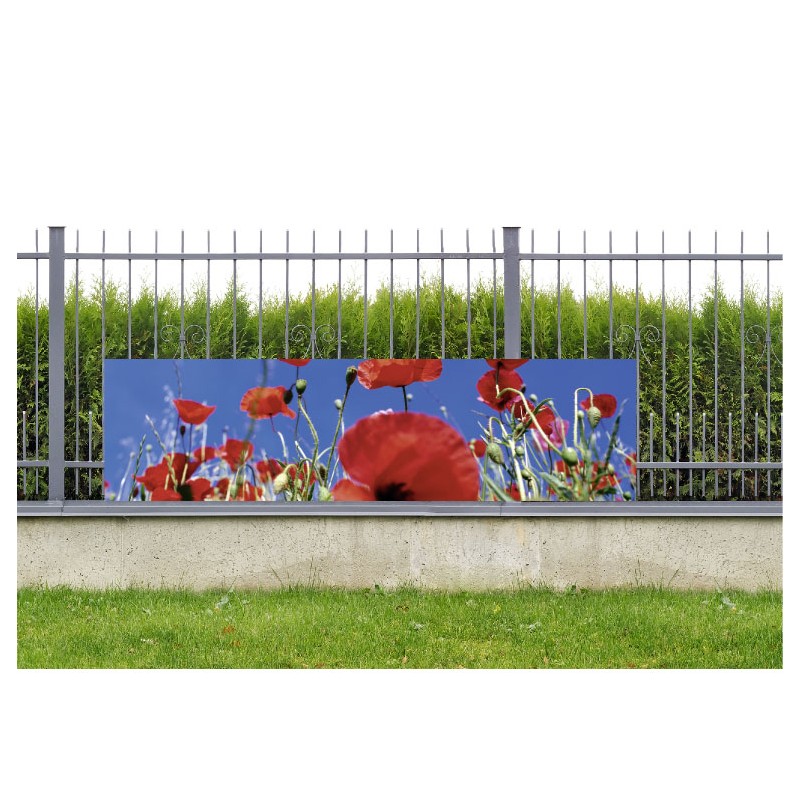 Brise vue imprimé COQUELICOT, H.0.8 x L.3 m, 100% occultant, Made in ...