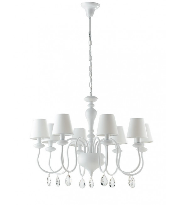 Araña ARTHUR de ocho luces en metal y cristales con pantallas de tela ...