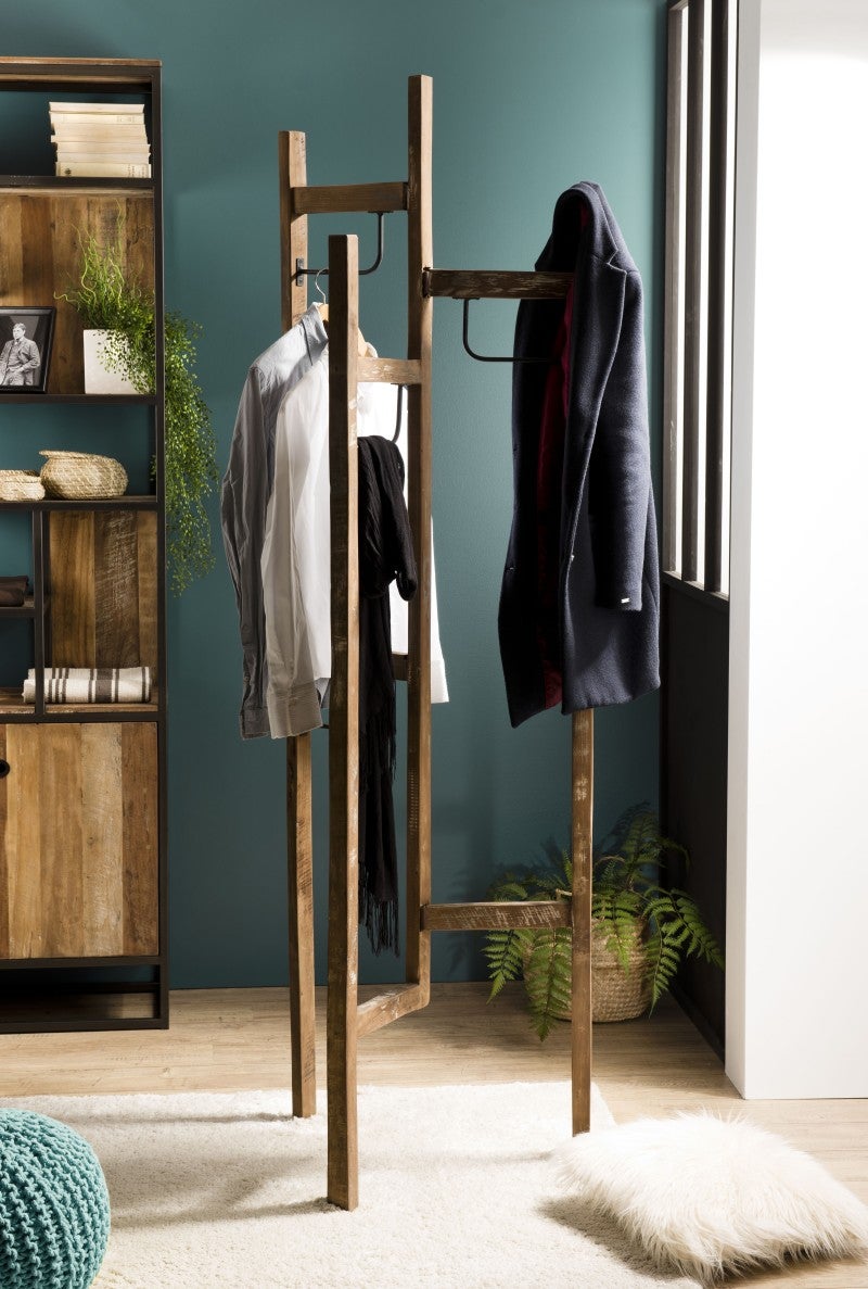 SIXTINE - Portemanteau marron 3 'ventaux' teck recyclé et métal | Leroy ...