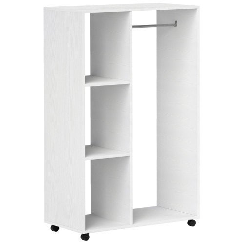 Armadio mobile con ruote, guardaroba con asta per abiti e 3 scaffali ...