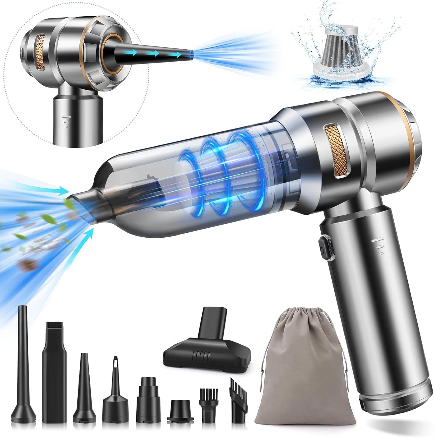 Aspirateur à Main 20000PA 4-en-1 Sans Fil 6000mAh Type C - Dépoussiéreur, Souffleur & Pompe pour ...