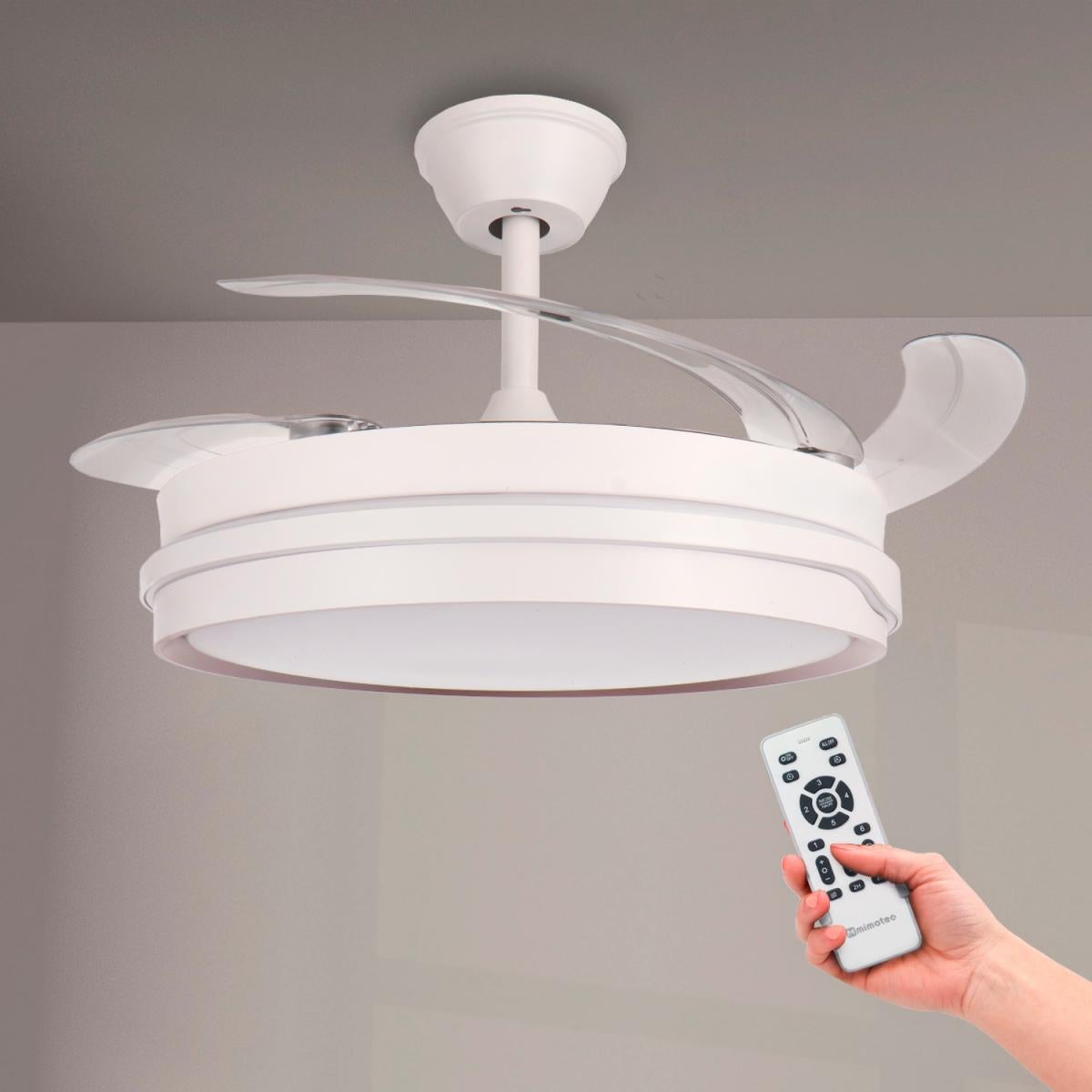 LEDUNI Ventilateur de Plafond Wood à Pales Rétractables de 73W, Moteur ...
