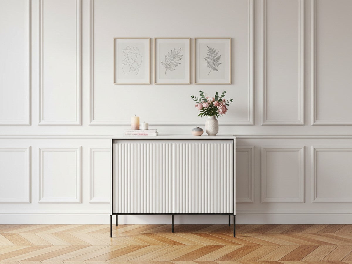 BOBOCHIC Buffet 2 portes 100 cm LENARA avec tasseaux et LED Blanc ...