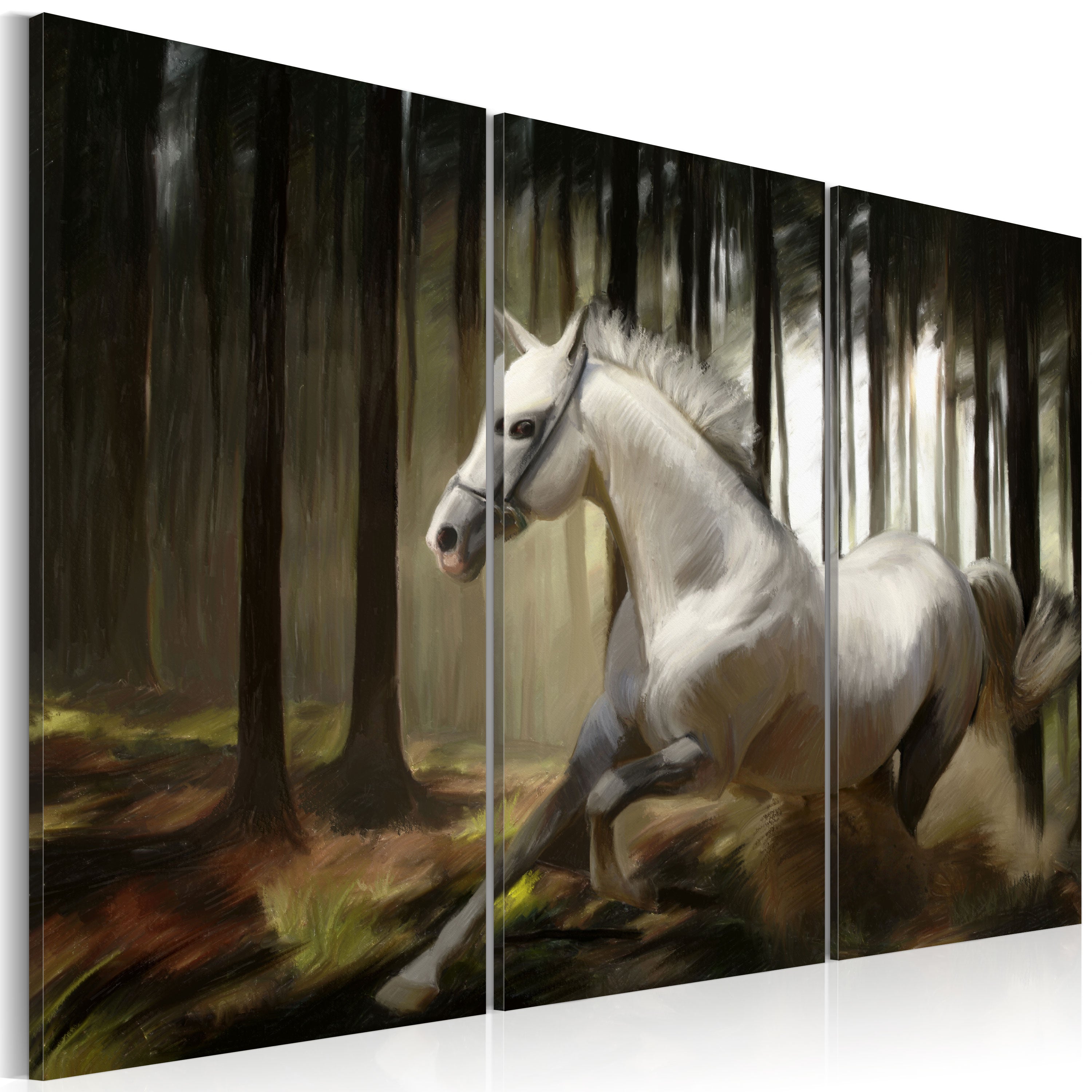 Tableau - Cheval blanc parmis les arbres 90x60 cm | Leroy Merlin