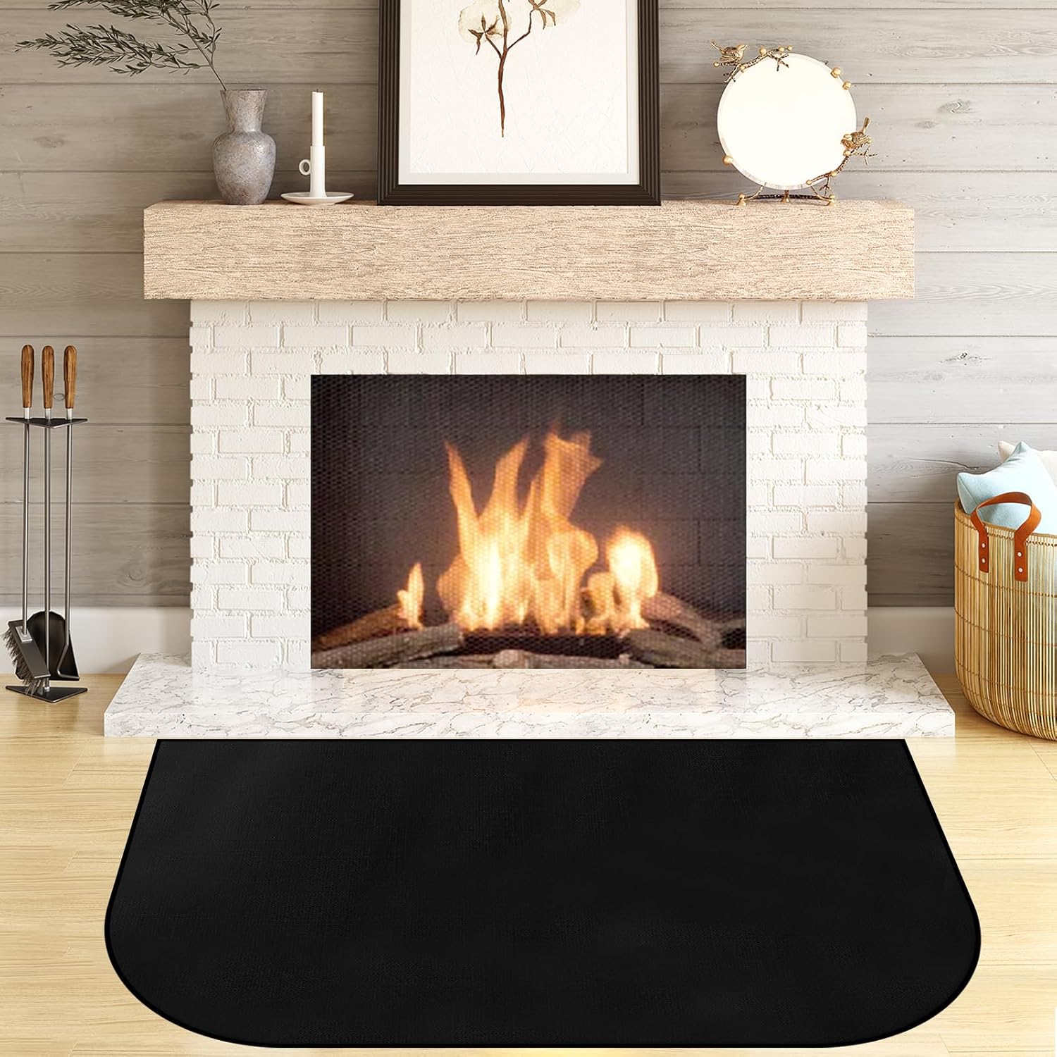 Tapis de cheminée ignifuge en forme de D, 50 cm x 80 cm, adapté aux ...
