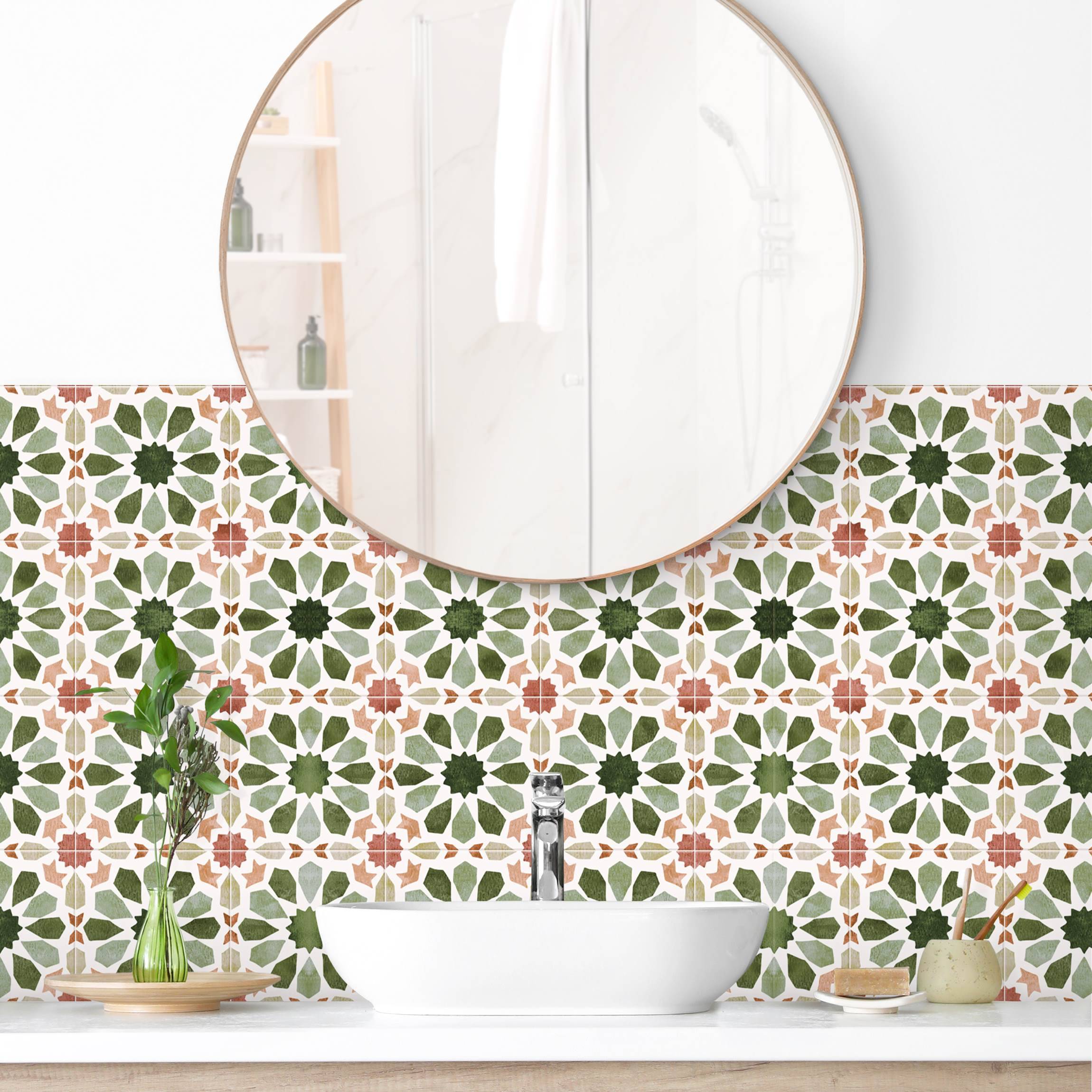 Revestimiento de pared para baño - Moroccan Tiles Green and Pink 50 x ...