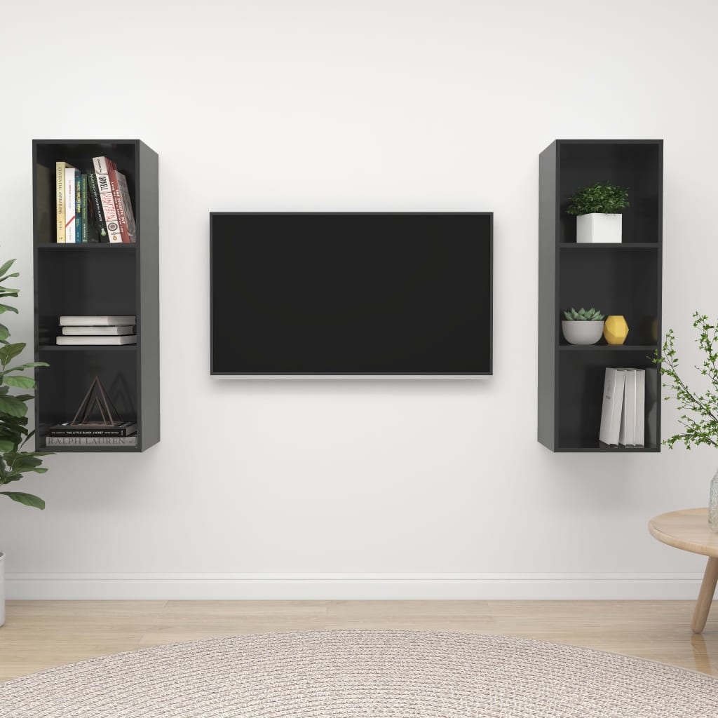 Mobile-tv-a-parete-2-pz-grigio-lucido-in-truciolato-1 | Leroy Merlin