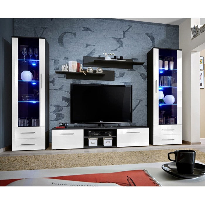 Ensemble Meuble TV & Bibliothèque "Galino III Black" 320cm Blanc | Leroy Merlin