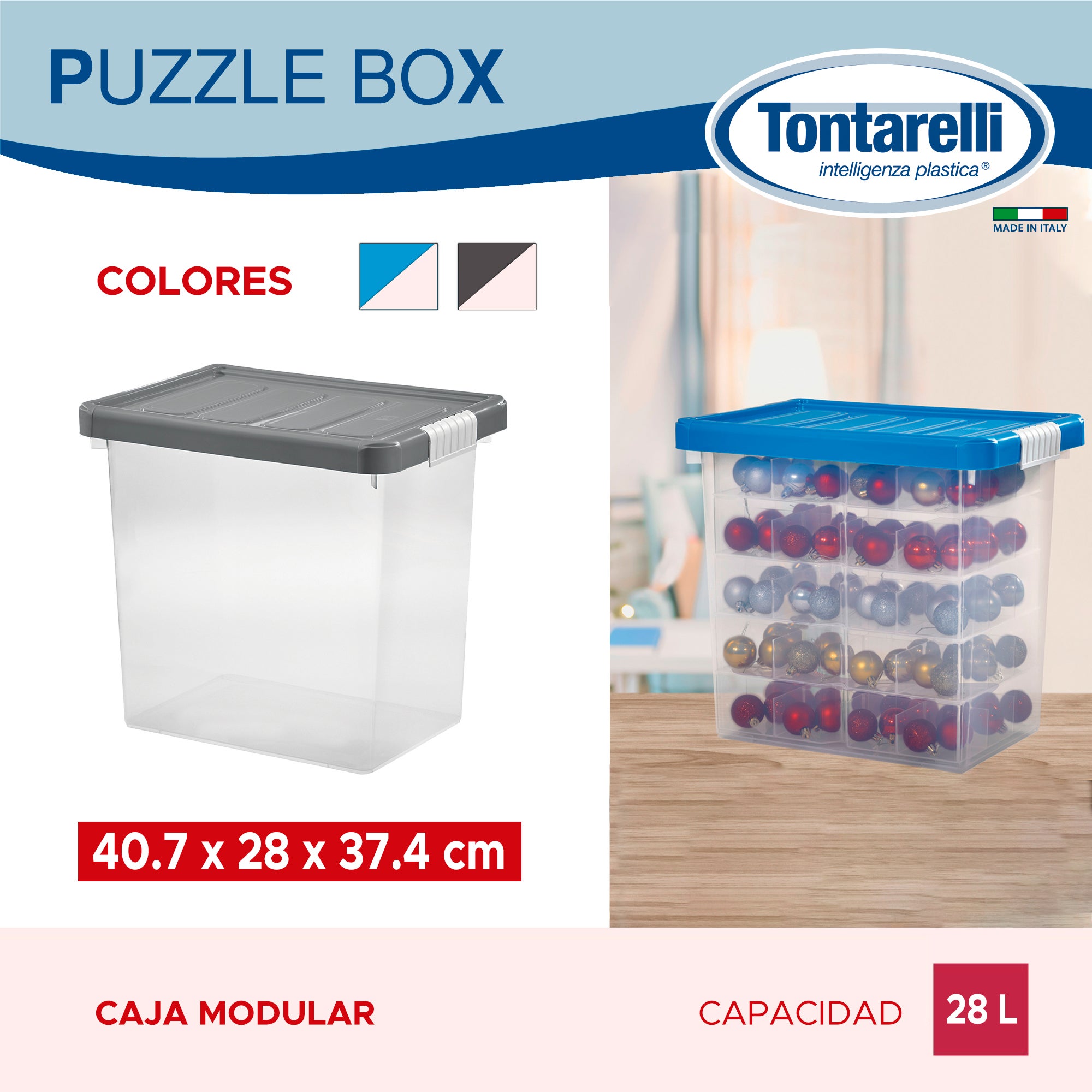 Caja de almacenamiento con tapa + clips + 5 bandejas grafito | Leroy Merlin