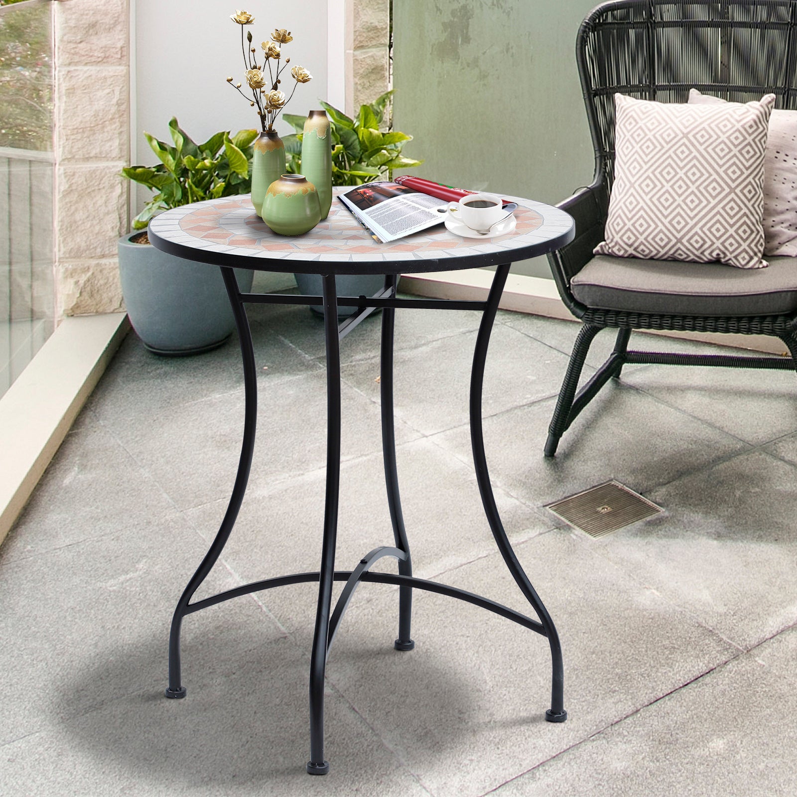 Table Jardin Rond Ø60x71cm Acier-Céramique Orange Blanc Balcon | Leroy ...