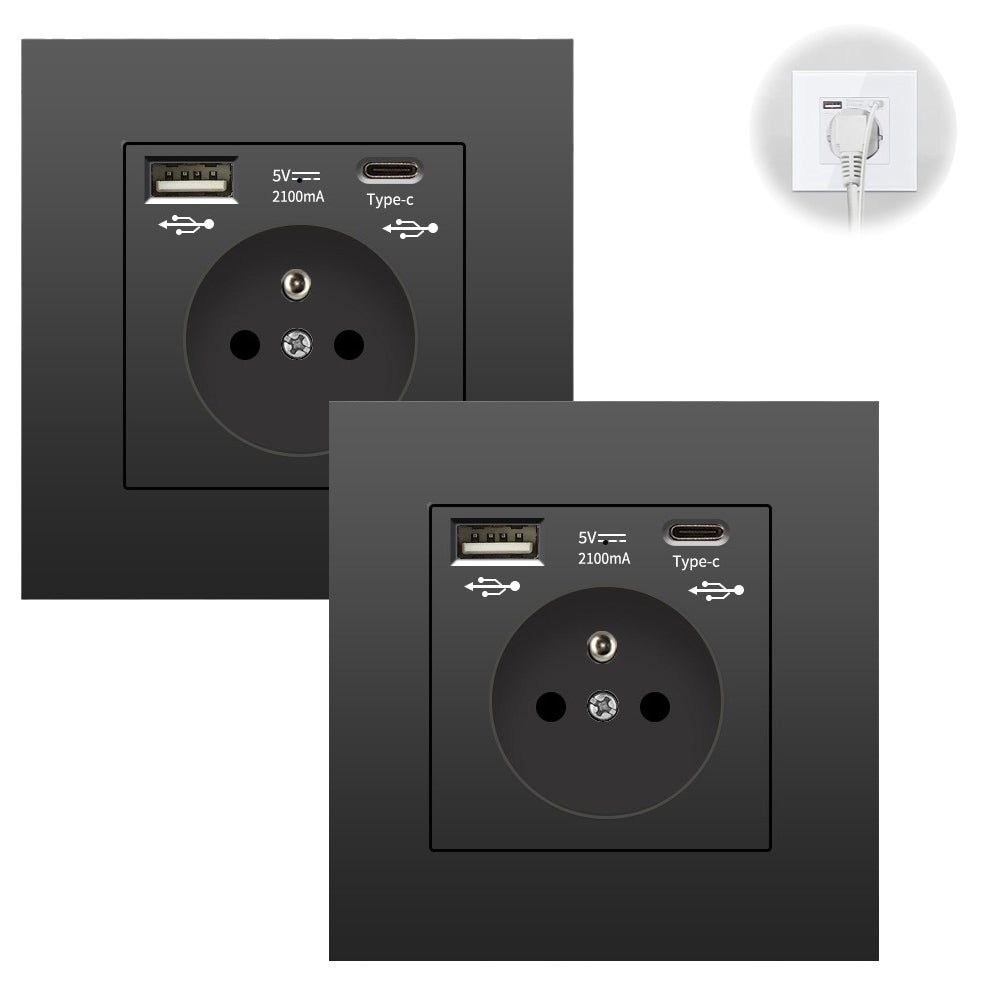 Prise murale 2 pièces avec USB et Type C, prise de courant avec ...
