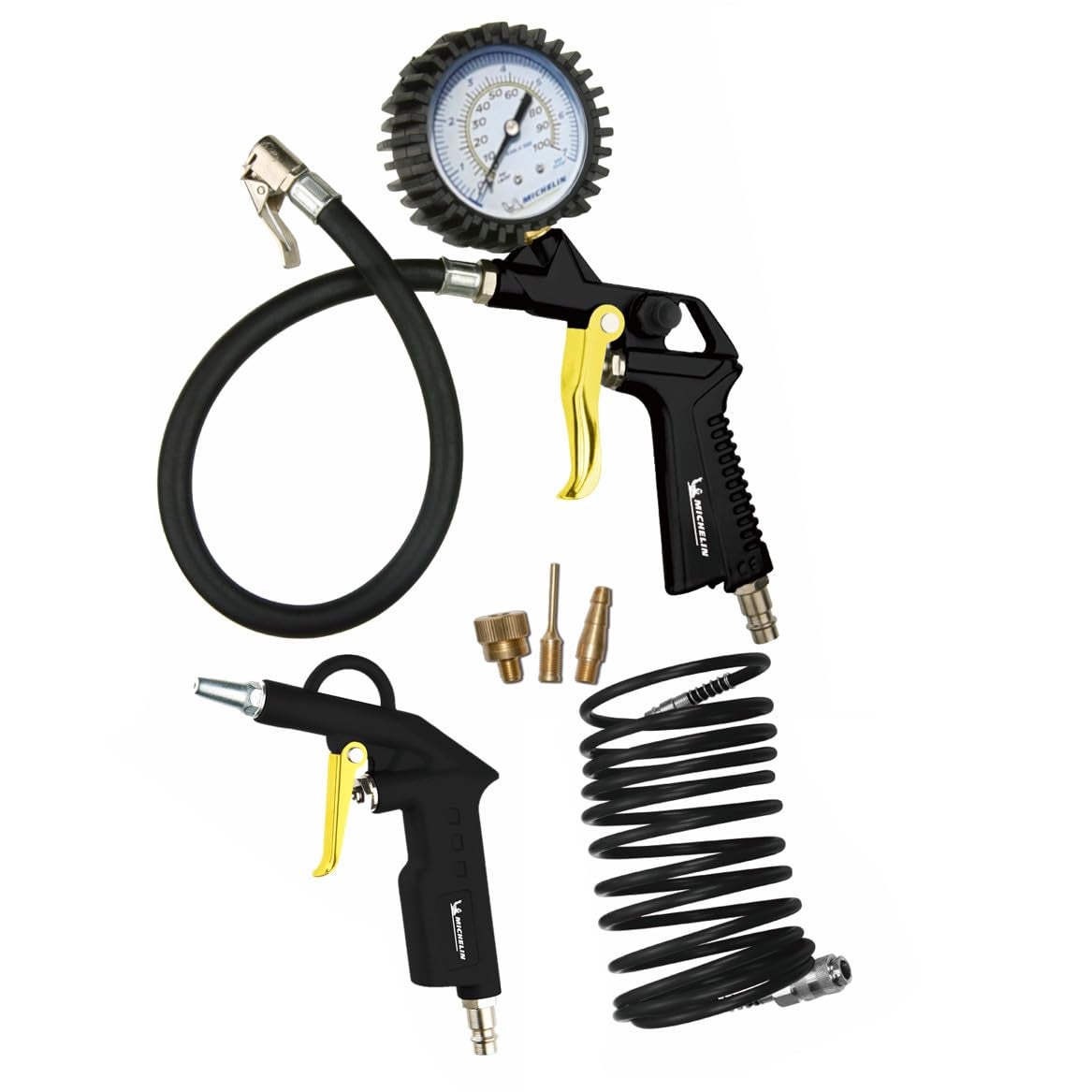 MICHELIN - Kit aria compressa 3 pezzi (Include pistola di gonfiaggio con manometro, tubo ...