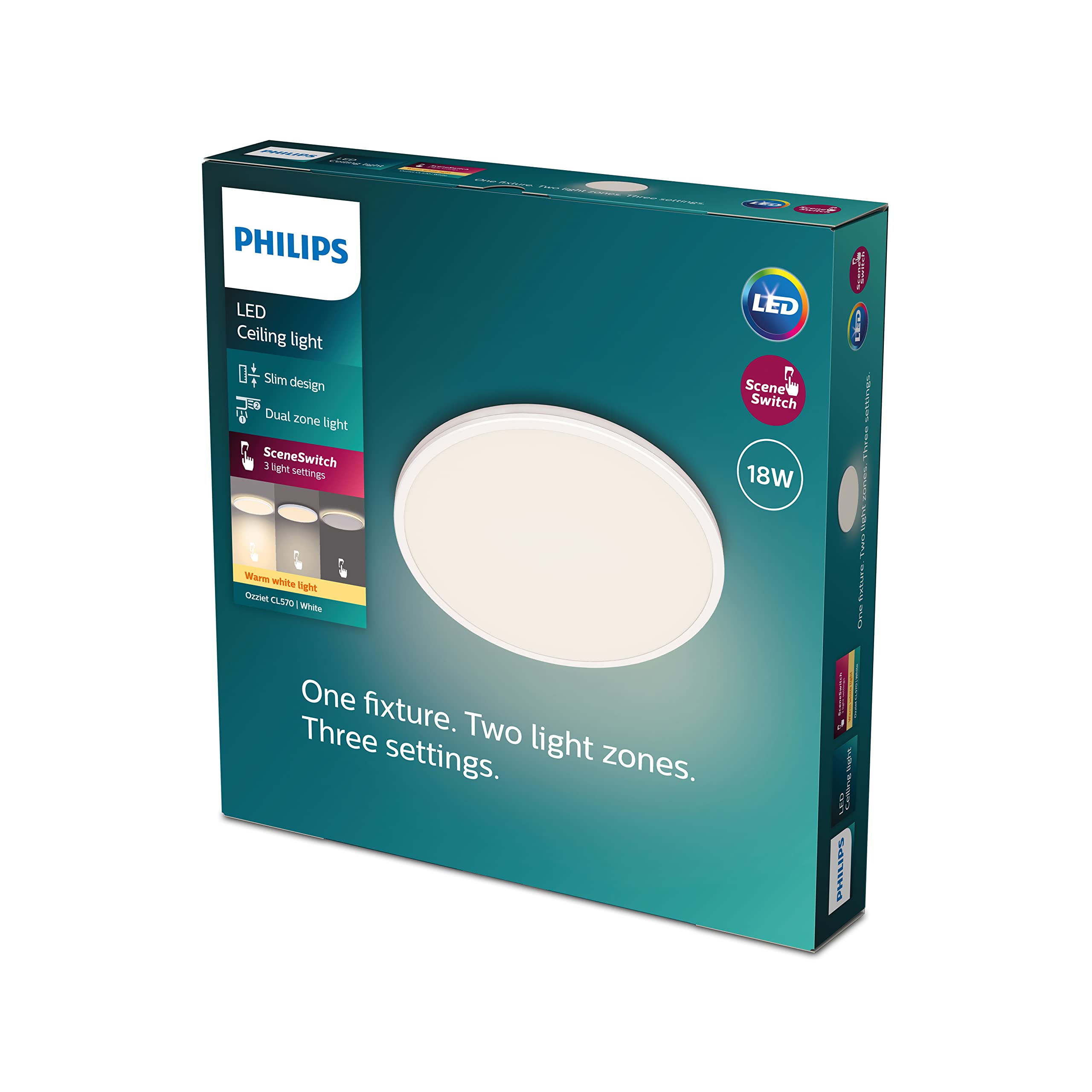 Philips panneau LED Ozziet SceneSwitch, 3 intensités, 2 zones d ...