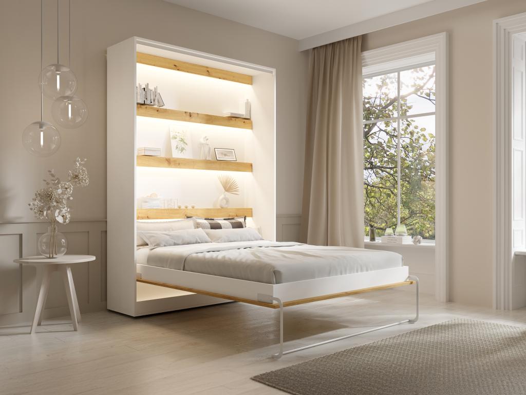 Lit escamotable 140 x 200 cm - Ouverture verticale manuelle - Avec LEDs ...