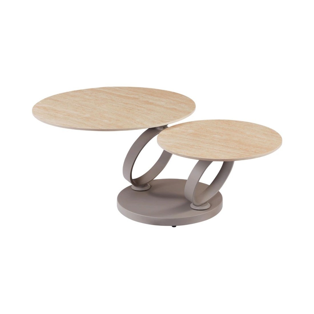 Mesa baja SOLYNE 135 cm beige efecto travertino con tableros giratorios ...