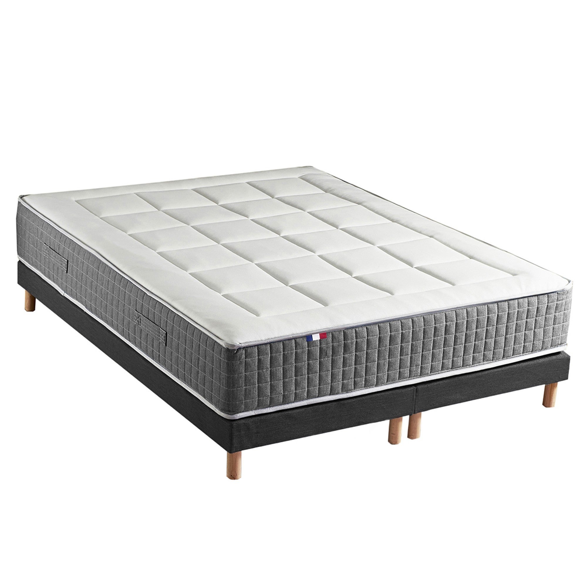 Matelas ressorts H28 sommier couette oreillers gris 2x90x200 | Leroy Merlin