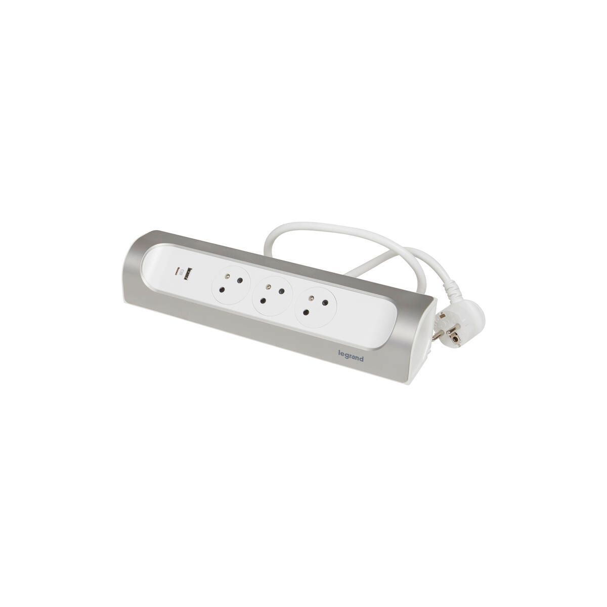 Regleta USB con cable compacta, 3 enchufes de aluminio | Leroy Merlin