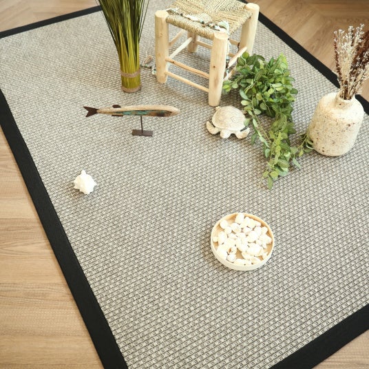 Tapis intérieur / extérieur - Natté Sumatra silver - Ganse noire - 200 ...