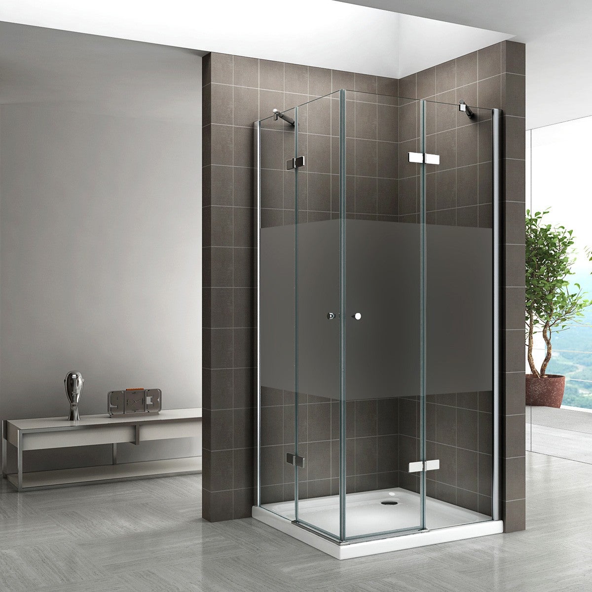 MAYA Cabine porte de douche d'angle H 180 cm verre semi-opaque 100 x 85 ...